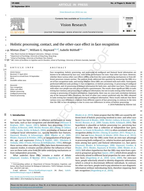 Pdf Holistic Processing Contact And The Other Race Effect In Face Recognition