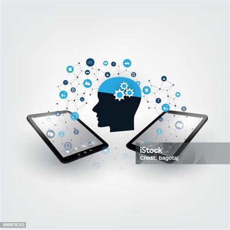 Konsep Machine Learning Kecerdasan Buatan Dan Desain Jaringan Dengan Ikon Dan Kepala Manusia