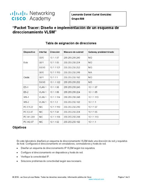 11 10 1 packet tracer design and implement a vlsm addressing scheme 1