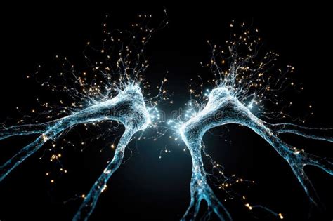 Detailed Visualization Of Neuron Synapses With Electric Impulses In A Neural Network Stock