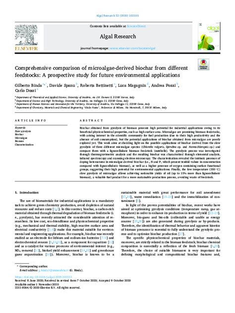 Pdf Comprehensive Comparison Of Microalgae Derived Biochar From Different Feedstocks A