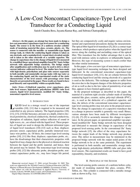 PDF A Low Cost Noncontact Capacitance Type Level Transducer For A Conducting Liquid