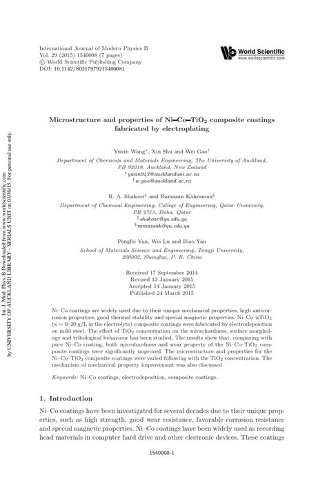 Pdf Microstructure And Properties Of Ni Co Tio 2 Composite Coatings Fabricated By