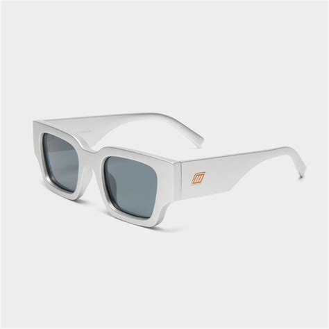 Atlantis Matte Silver Uni Sex Rectangle Sunglasses Le Specs