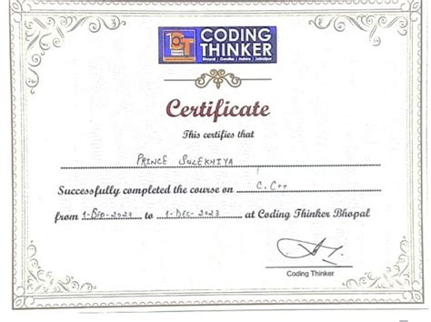 Earned Coding Certificate With Great Support From Coding Thinker Prince Sulekhiya Posted On