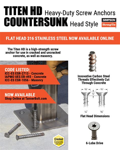 Tanner Simpson Strong Tie Titen Hd Countersunk Flat Head Screw Anchors Are High Strength Screw