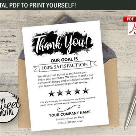 Seller Thank You Card For Etsy Or Amazon Store Product Rating Etsy