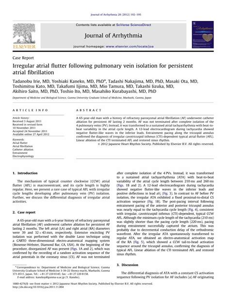 Pdf Irregular Atrial Flutter Following Pulmonary Vein Isolation For