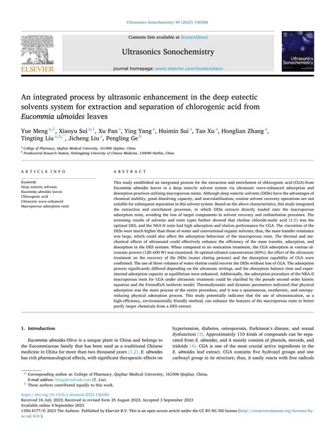 Pdf An Integrated Process By Ultrasonic Enhancement In The Deep Eutectic Solvents System For