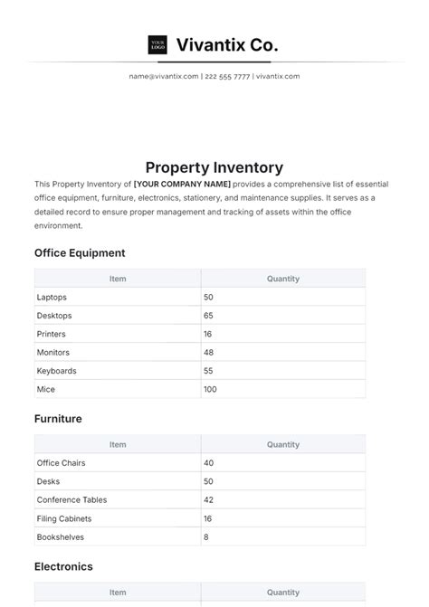Free Property Inventory Template To Edit Online