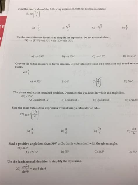 Solved Find The Exact Value Of The Following Expression