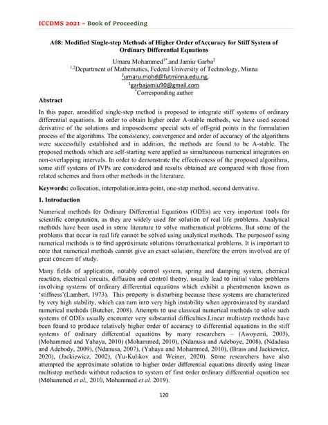 Pdf Modified Single Step Methods Of Higher Order Of Accuracy For