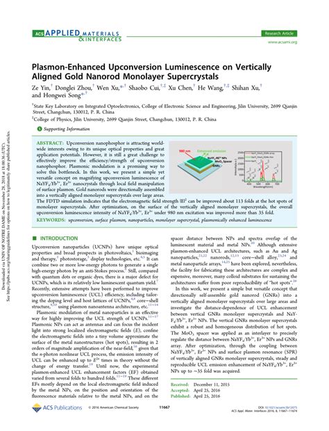 Pdf Plasmon Enhanced Upconversion Luminescence On Vertically Aligned
