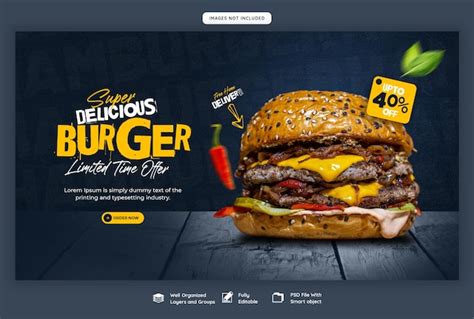 맛있는 햄버거와 음식 메뉴 웹 배너 템플릿 무료 Psd 파일