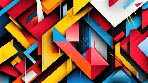Abstract Geometric Web Banner With Vibrant Interlocking Shapes In Primary Colors Stock