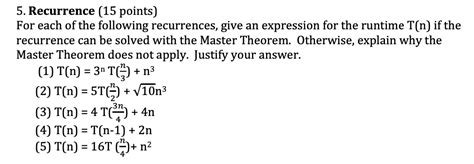 solved 5 recurrence 15 points for each of the following