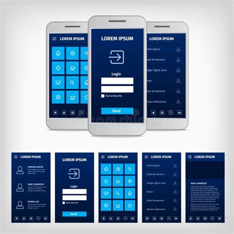 Vector Conception Of Blue Mobile User Interface Stock Vector Illustration Of Login