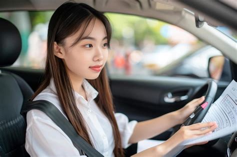 Woman Taking Her Drivers License Test In Vehicle Premium Ai Generated