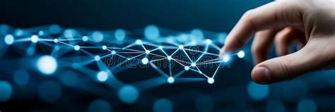 Hand Interacting With A Luminescent Network Of Connected Dots And Lines