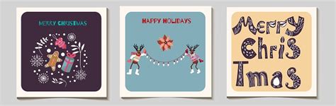 사슴 화환 진저 브레드 선물 상자 눈 귀여운 메리 크리스마스 레터링 최고의 소원 비문으로 설정된 크리스마스 벡터 기프트 카드 또는 태그 크리스마스에 대한 스톡 벡터 아트 및