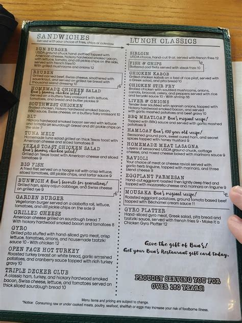 Buns Restaurant And Bar Menu Updated October 2025
