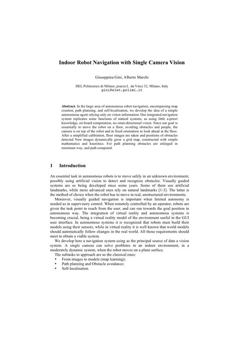 PDF Indoor Robot Navigation With Single Camera Vision