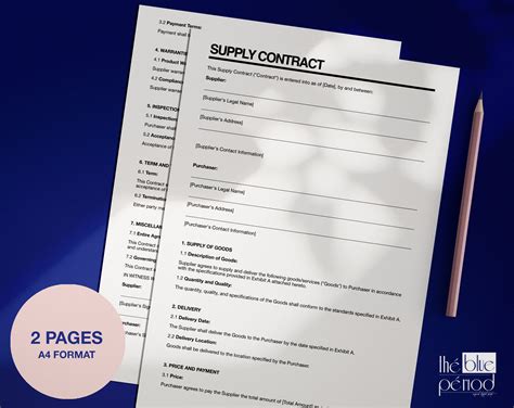 Editable Supply Contract Template Etsy
