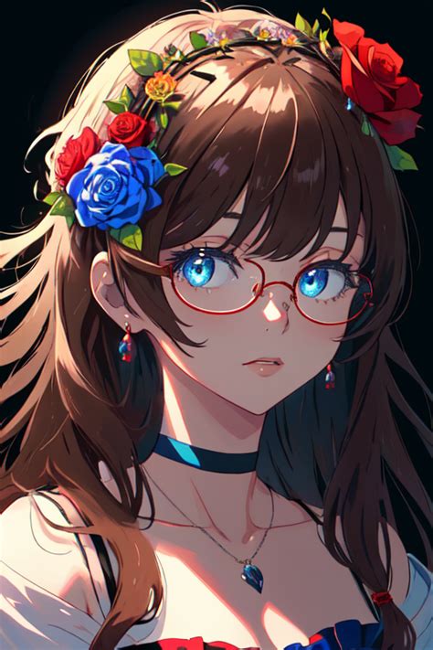 Anime Girl With Brown Hair And Blue Eyes And Glasses
