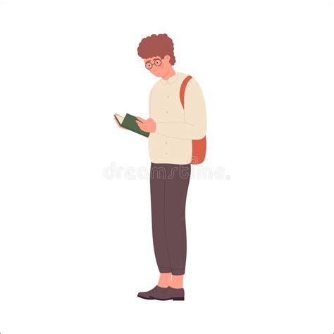 Nerd Boy Holding Open Book Stock Vector Illustration Of Elementary