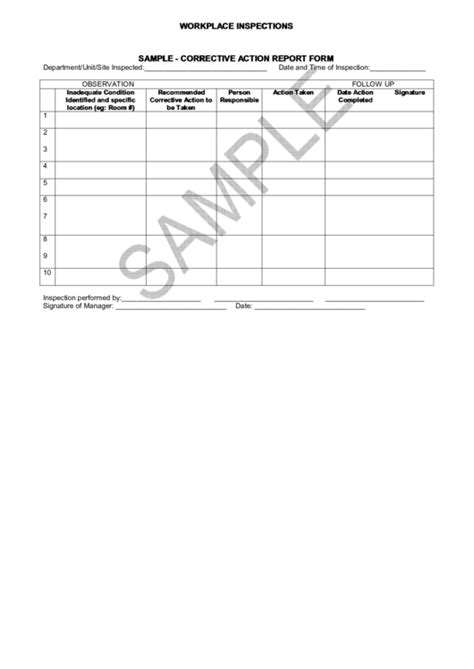 Sample Corrective Action Report Form Printable Pdf Download