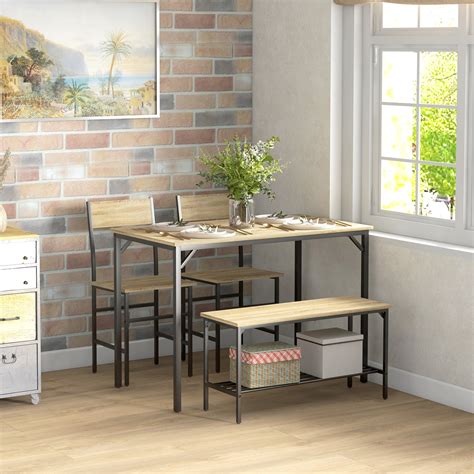 Homcom 4 Piece Dining Table And Chairs Set With 2 Chairs Bench