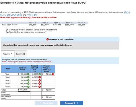 solved exercise 11 7 algo ﻿net present value and unequal
