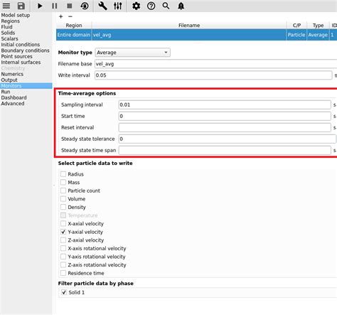 how to monitor parameters of the particles passing the outlet mfix