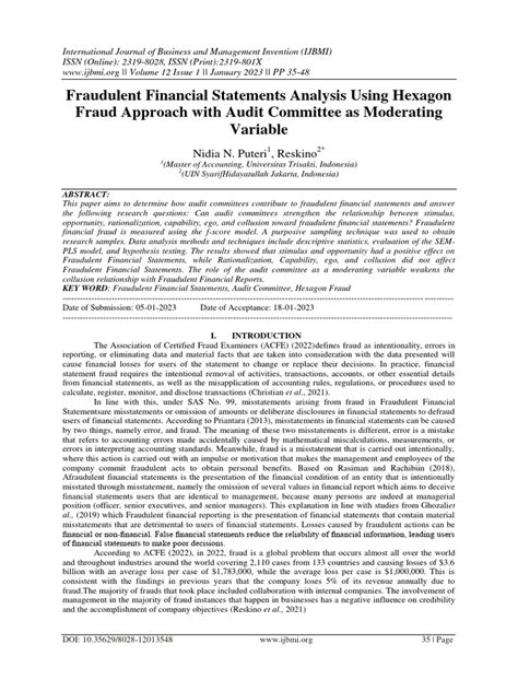 Fraudulent Financial Statements Analysis Using Hexagon Fraud Approach With Audit Committee As