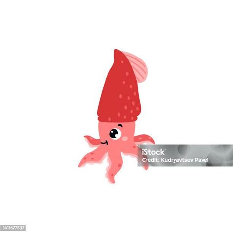 귀여운 만화 웃는 오징어 캐릭터 플랫 스타일 벡터 일러스트 레이 션 가공의 인물에 대한 스톡 벡터 아트 및 기타 이미지 가공의 인물 귀여운 눈 신체 부분 Istock