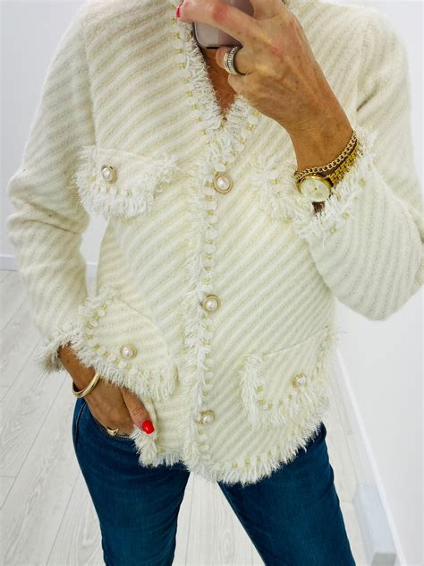 Pearl Button Trim Jacket Creamchampagne Connolly And Moore