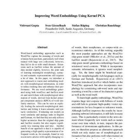 Improving Word Embeddings Using Kernel Pca Acl Anthology