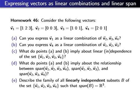 Solved Expressing Vectors As Linear Combinations And Linear