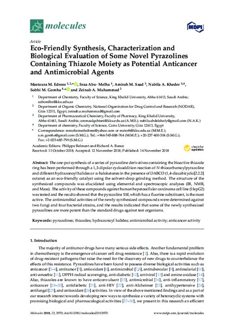 Pdf Eco Friendly Synthesis Characterization And Biological Evaluation Of Some Novel