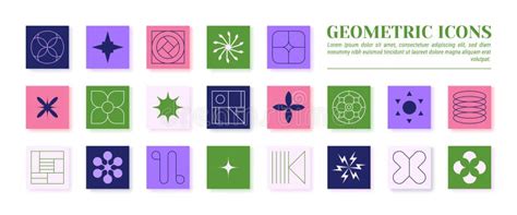 Line Shapes Square Brutalism Symbols Abstract Flower And Star Icons Circle Pattern Or Graphic