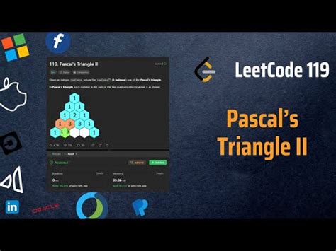 Pascal's Triangle II - Easier Than Easy - Binomial Coefficient- Leetcode 119 - YouTube