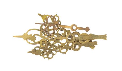 Collection Of Vintage Bronze Clock Hands Isolated On White Stock Image