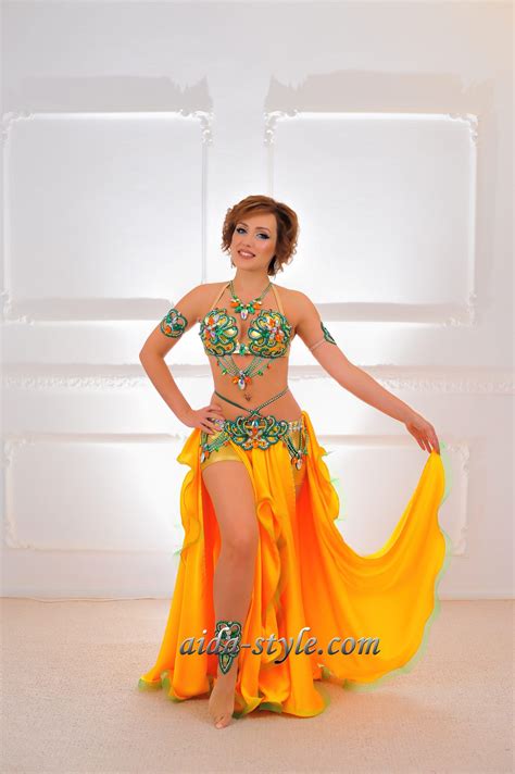 Bright Yellow With Green Belly Dance Costume Aida Style
