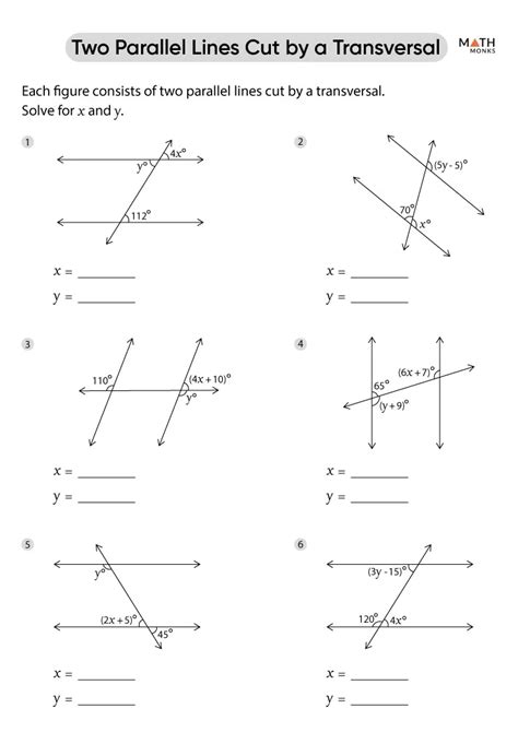 Parallel Lines And Transversals Worksheets Math Monks