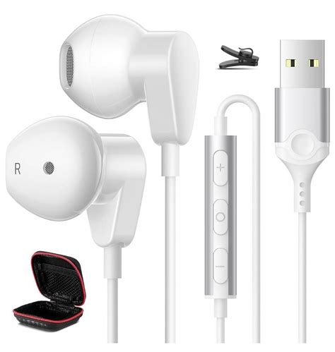 Pc 노트북용 Usb 이어폰 유선 이어버드 컴퓨터 헤드폰 마이크 볼륨 컨트롤 음소거 버튼 마이크 경량 노이즈 티몬