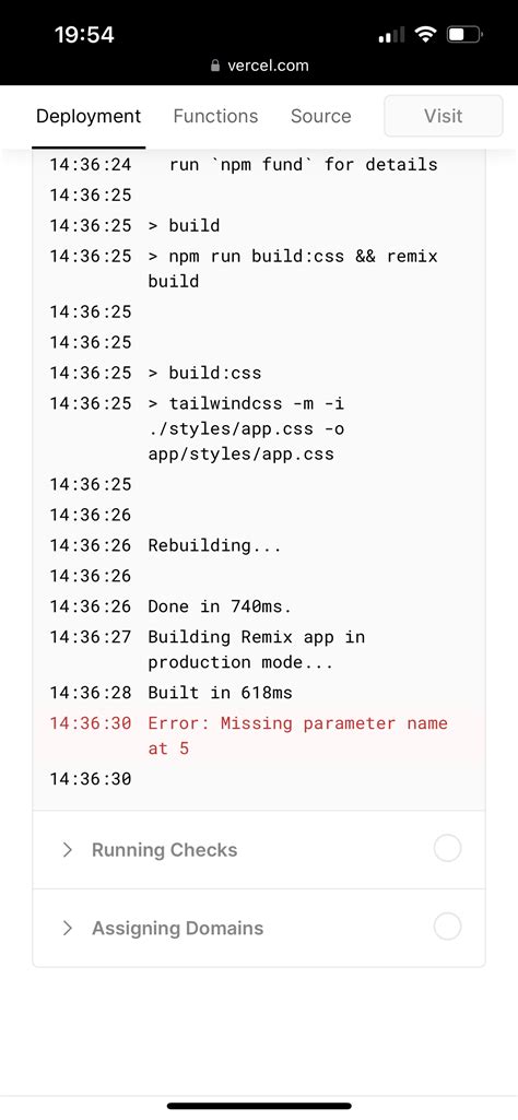 „error Missing Parameter Name At 5“ During Deployment · Vercel