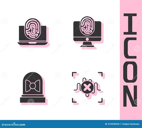 Set Rejection Voice Recognition Laptop With Fingerprint Motion Sensor And Monitor Icon Vector