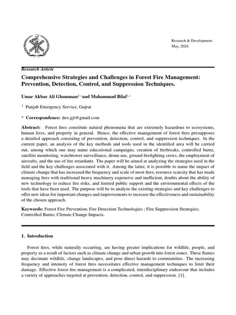 Comprehensive Strategies And Challenges In Forest Fire Management Prevention Detection Control