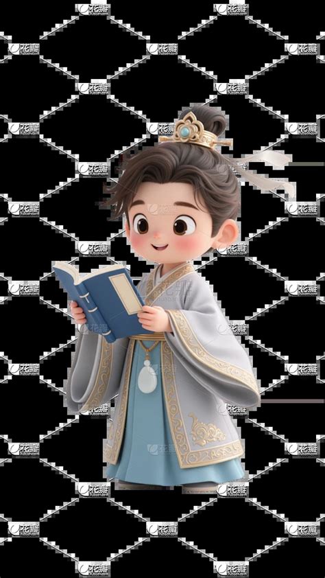中国风3d可爱感古代站立读书小男孩元素素材 花瓣网