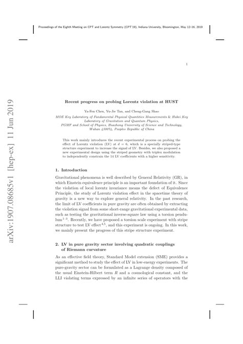Pdf Recent Progress On Probing Lorentz Violation At Hust